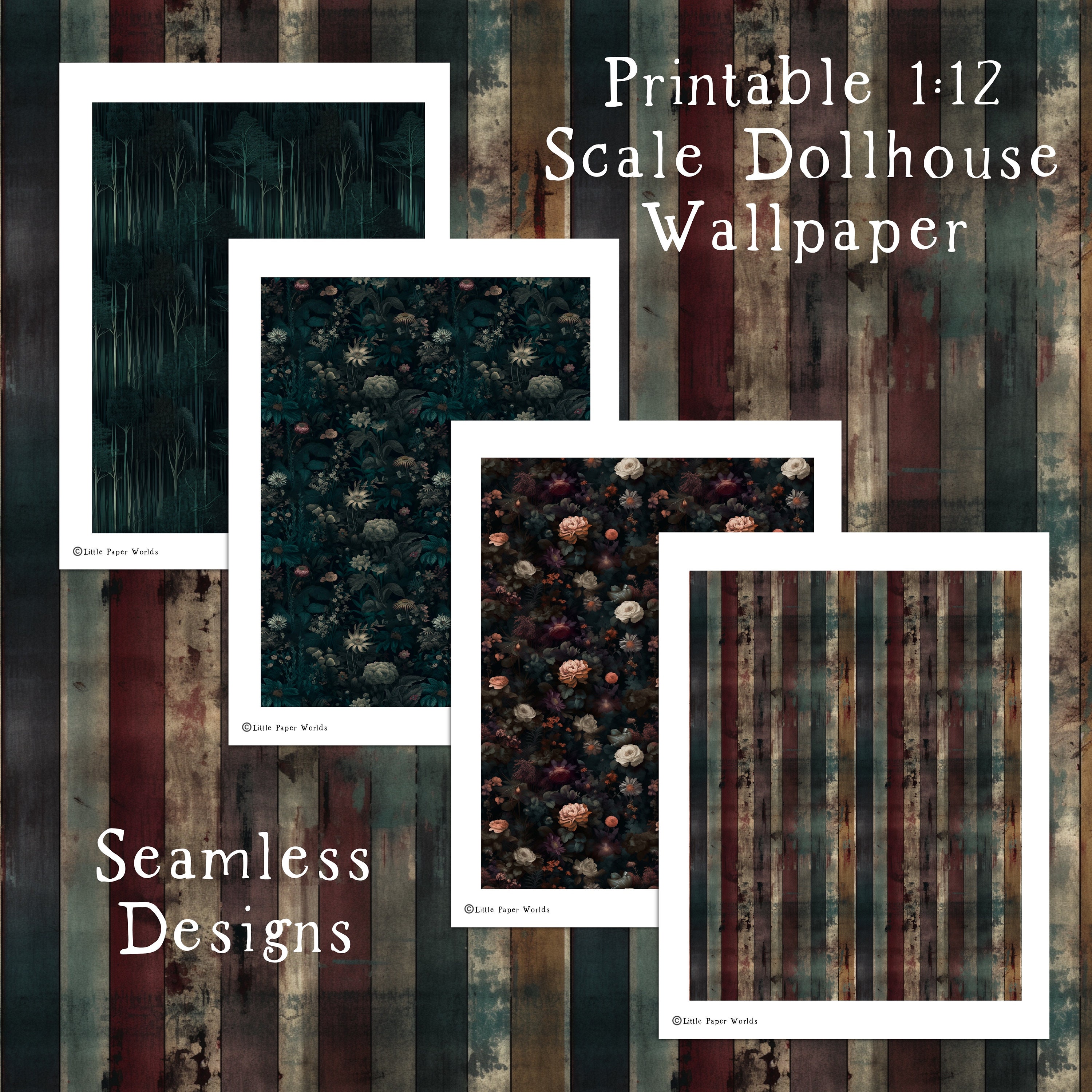 DIY Printable Moody Floral Dark Academia Gothic 1:12 Scale - Etsy