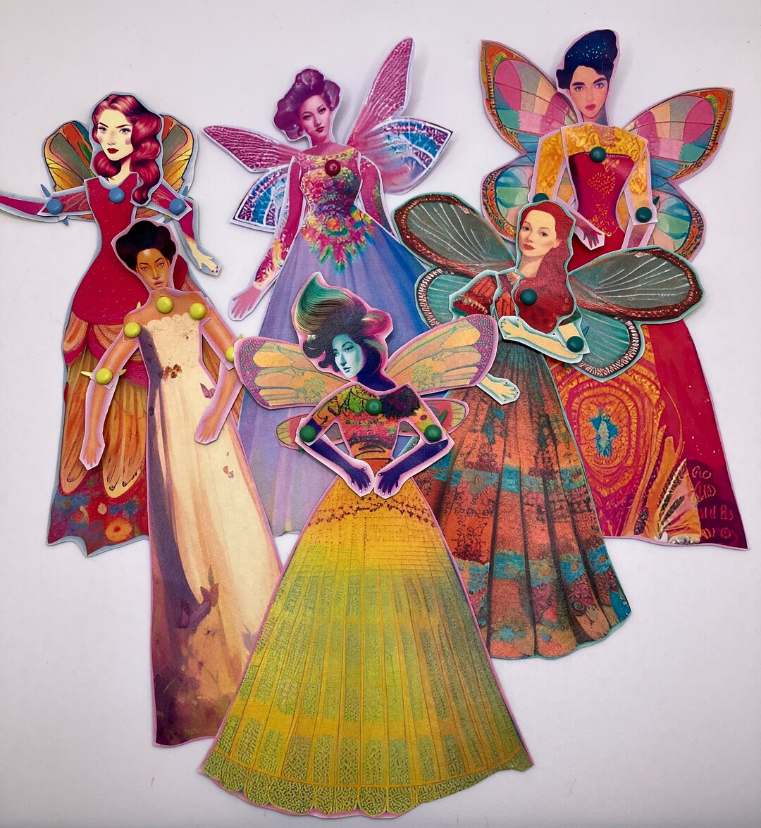 1:12 Scale Articulated Paper Art Dolls With Beautiful Fairy Gowns and ...