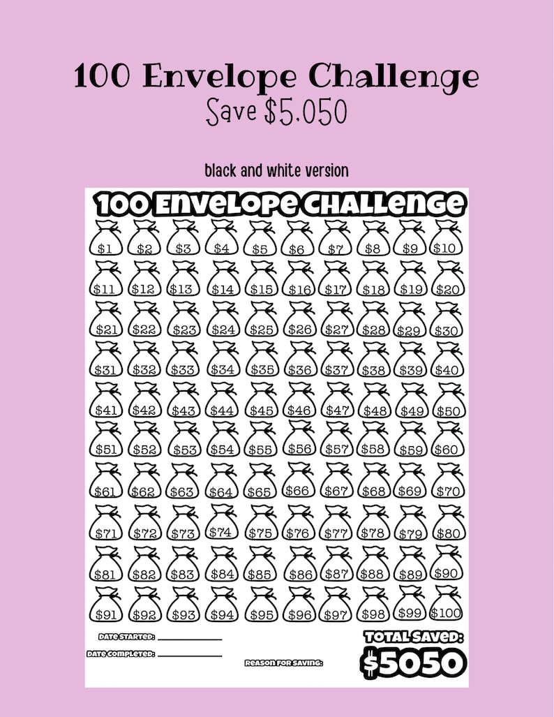 Money Saving Challenge | 100 Envelope Challenge | Digital Download ...