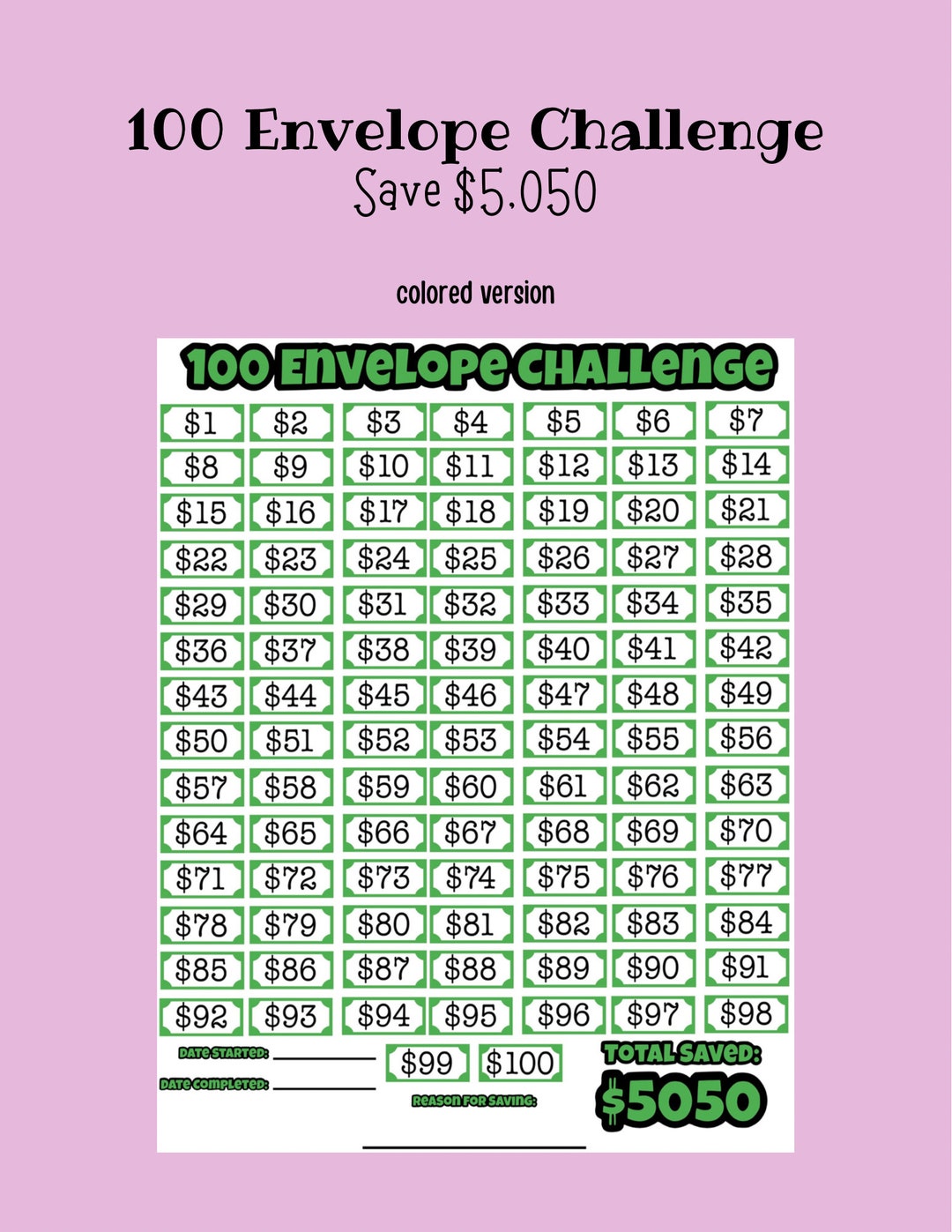 Money Saving Challenge | 100 Envelope Challenge | Digital Download ...