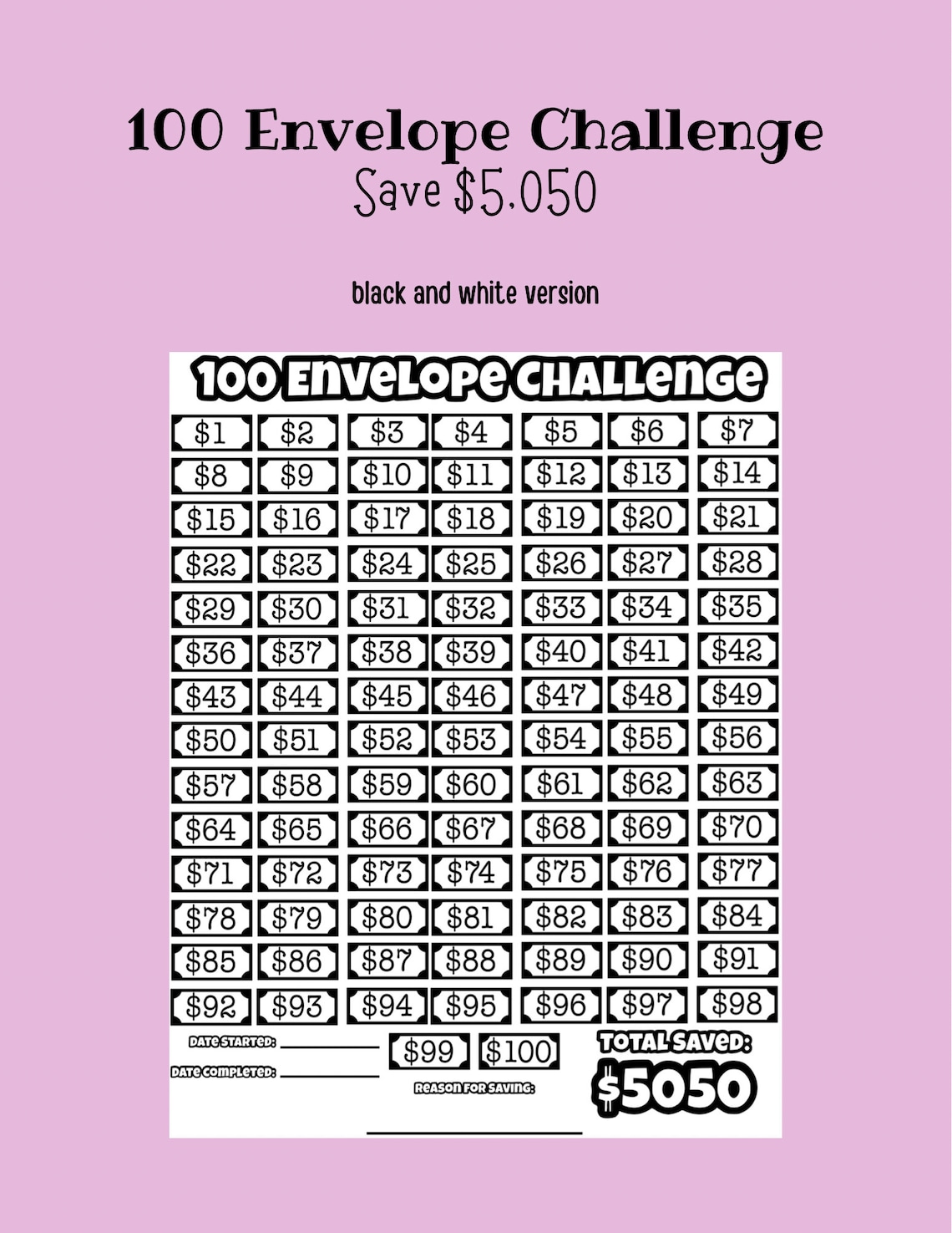 Money Saving Challenge | 100 Envelope Challenge | Digital Download ...