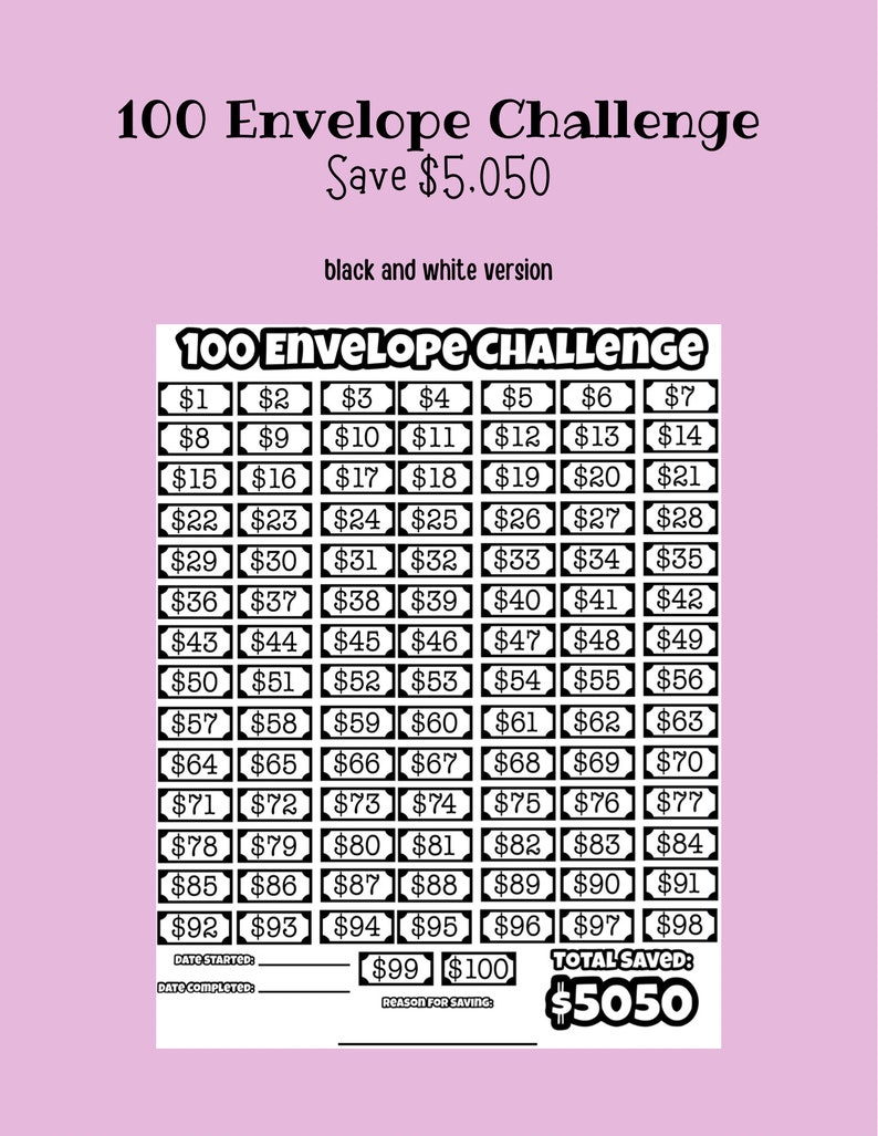 Money Saving Challenge | 100 Envelope Challenge | Digital Download ...