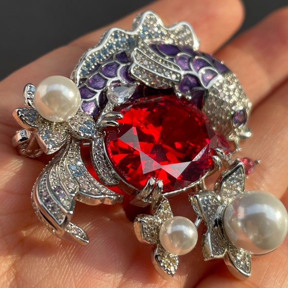 Elaborate ruby koi brooch noble luxury accessories a gift | Etsy