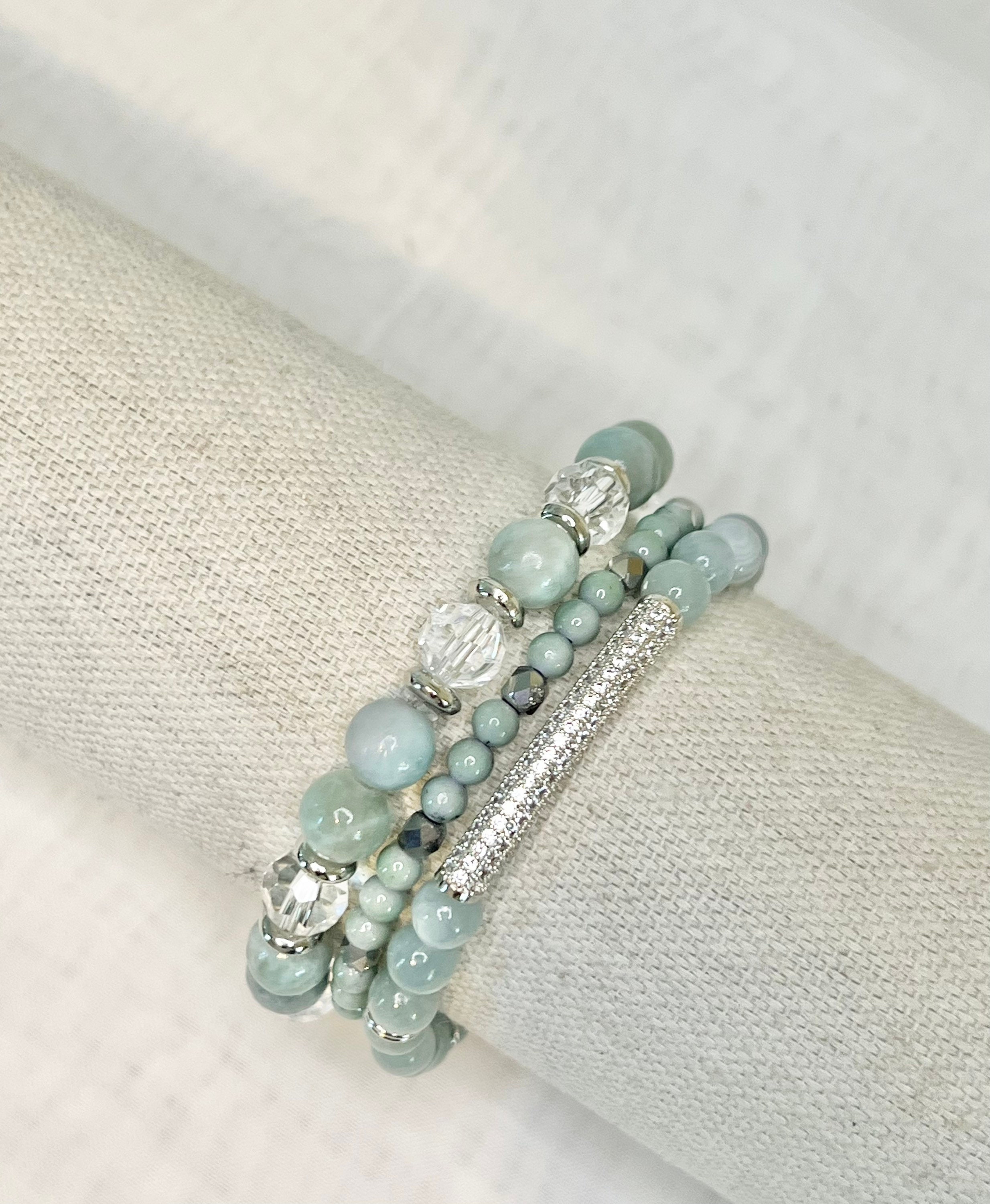 Natural Gemstone Beaded Bracelet Stack Set for Women, Marble Bead ...