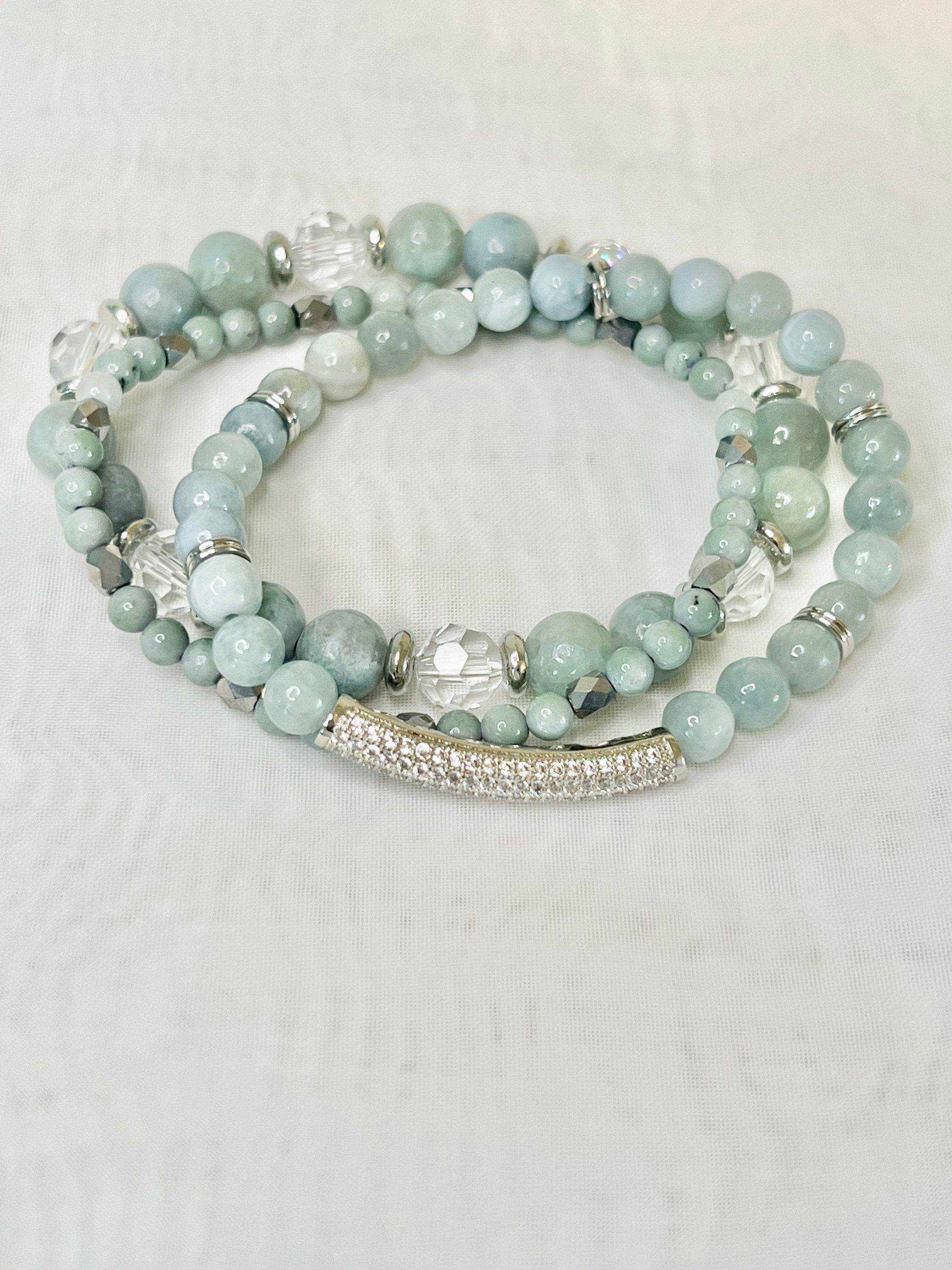 Natural Gemstone Beaded Bracelet Stack Set for Women, Marble Bead ...