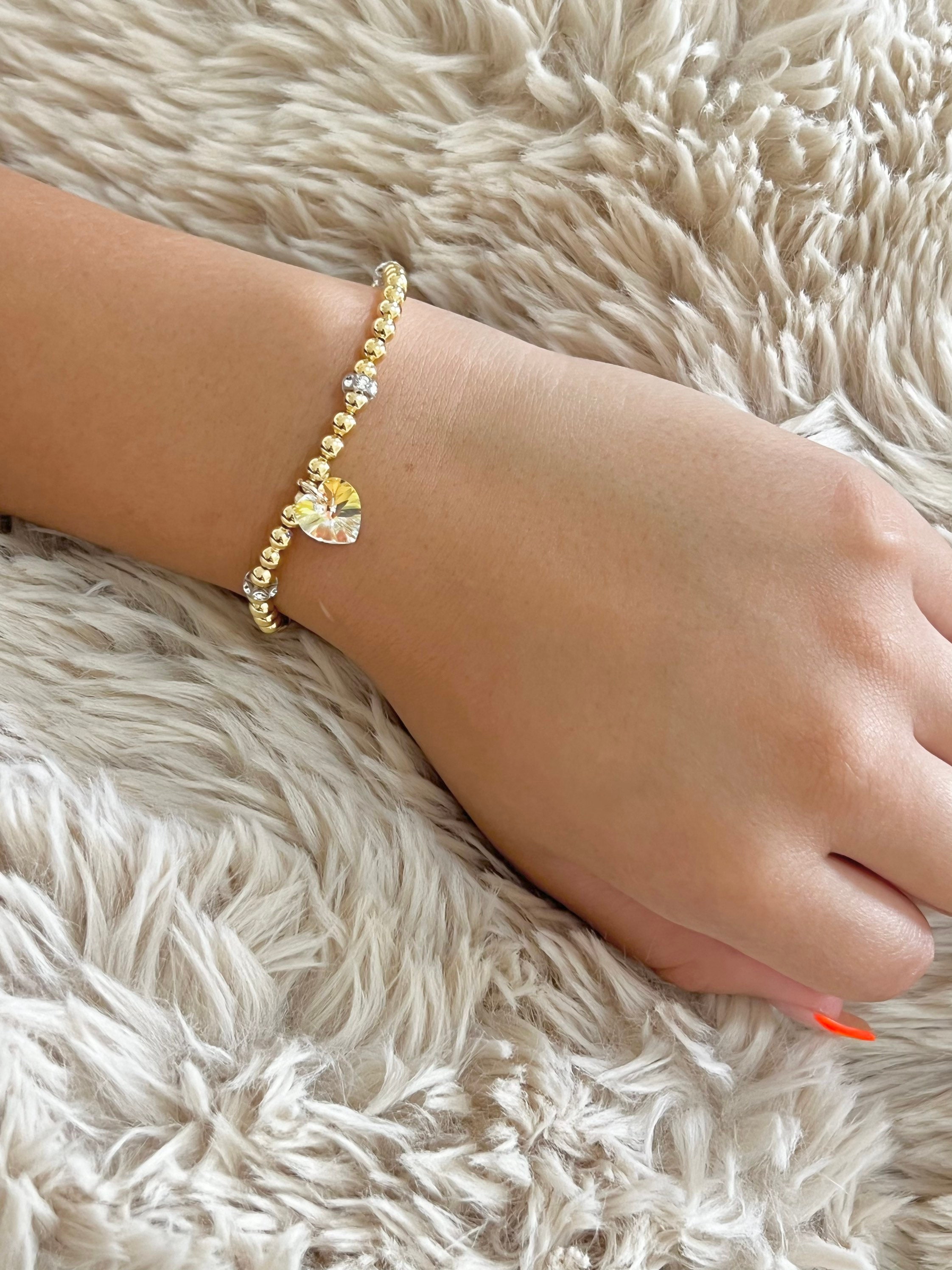 Gold Filled Swarovski Crystal Beaded Bracelet, Gold Bracelet Women ...