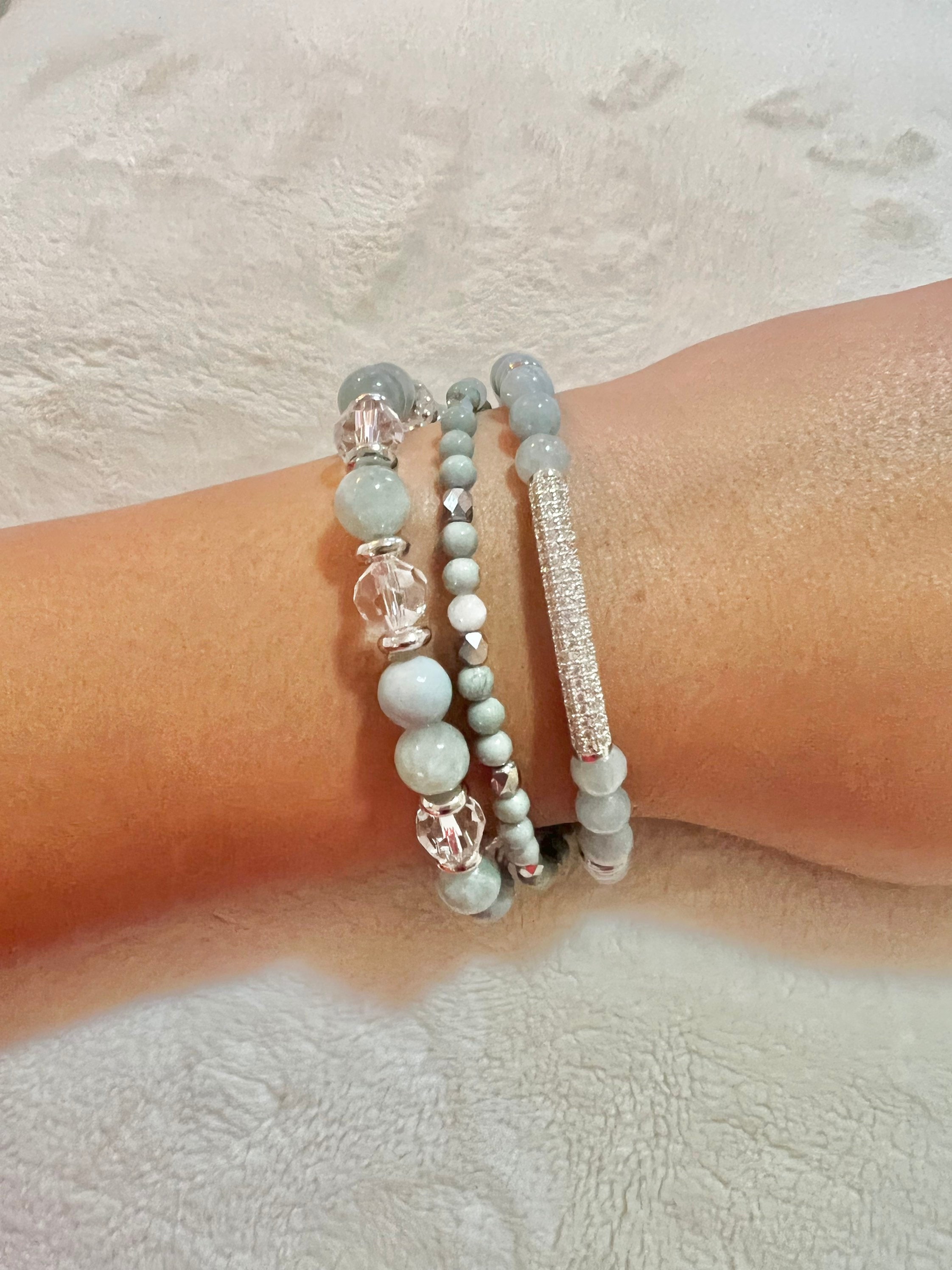Natural Gemstone Beaded Bracelet Stack Set for Women, Marble Bead ...