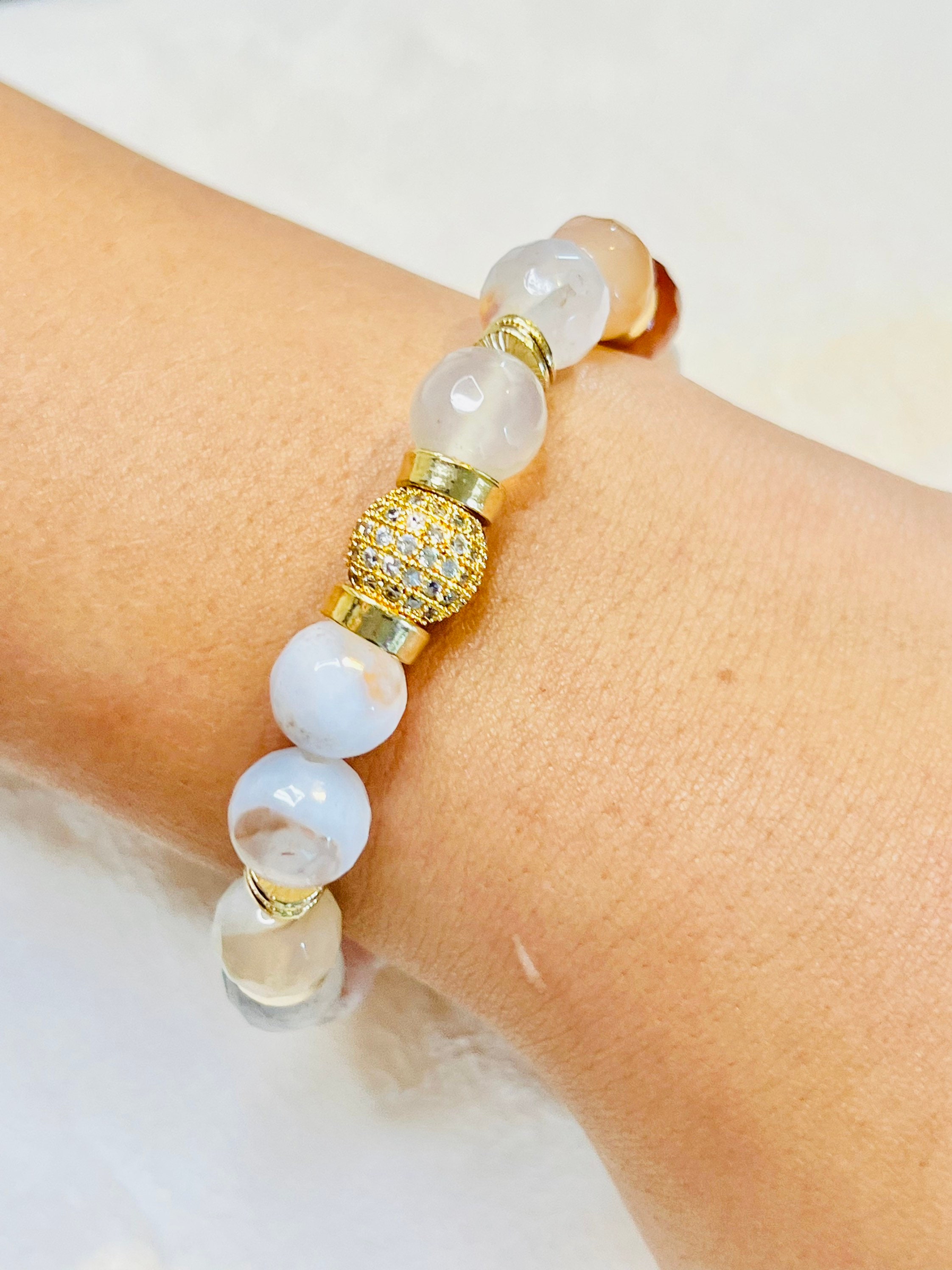 Agate Chunky Beaded Bracelet for Women, Stackable Bracelets, Fancy Bead ...