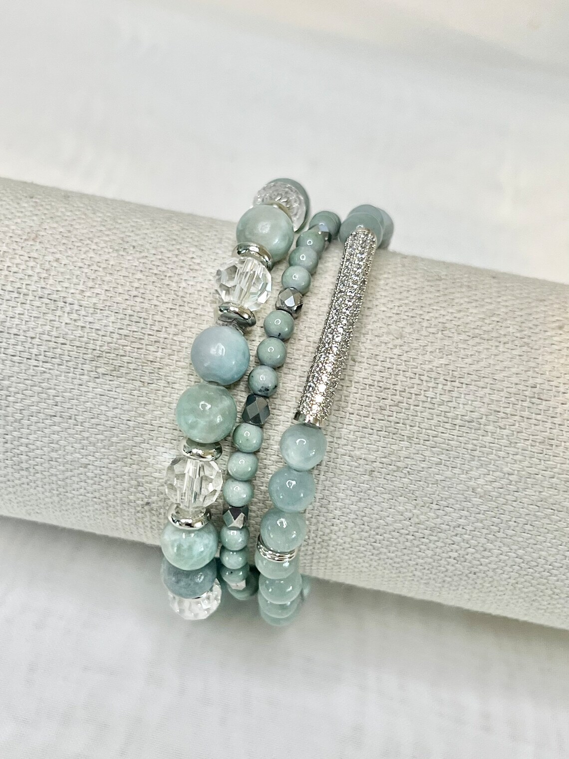 Natural Gemstone Beaded Bracelet Stack Set for Women, Marble Bead ...