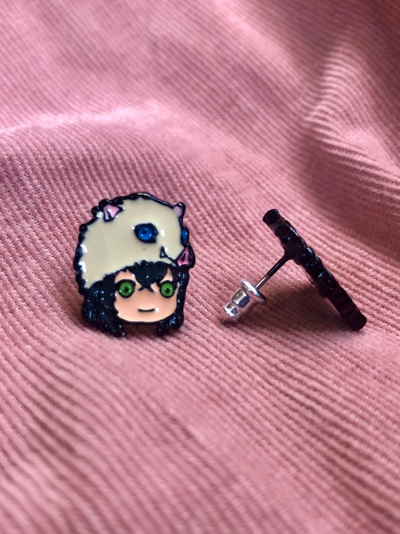 Enamel Stud Earrings Demon Slayer Inosuke Hashibira Fast - Etsy UK