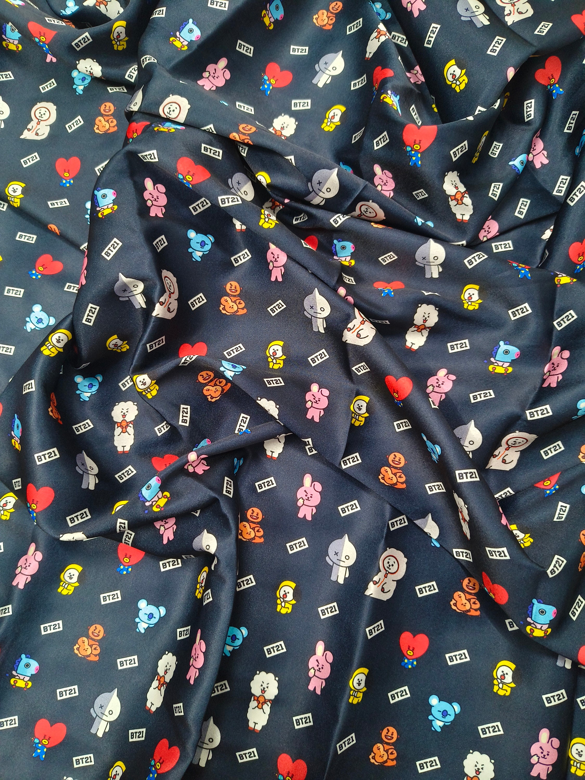 K-pop Elegance: Bts-inspired Printed Satin Fabric Combo of 6 - 1 Meter ...