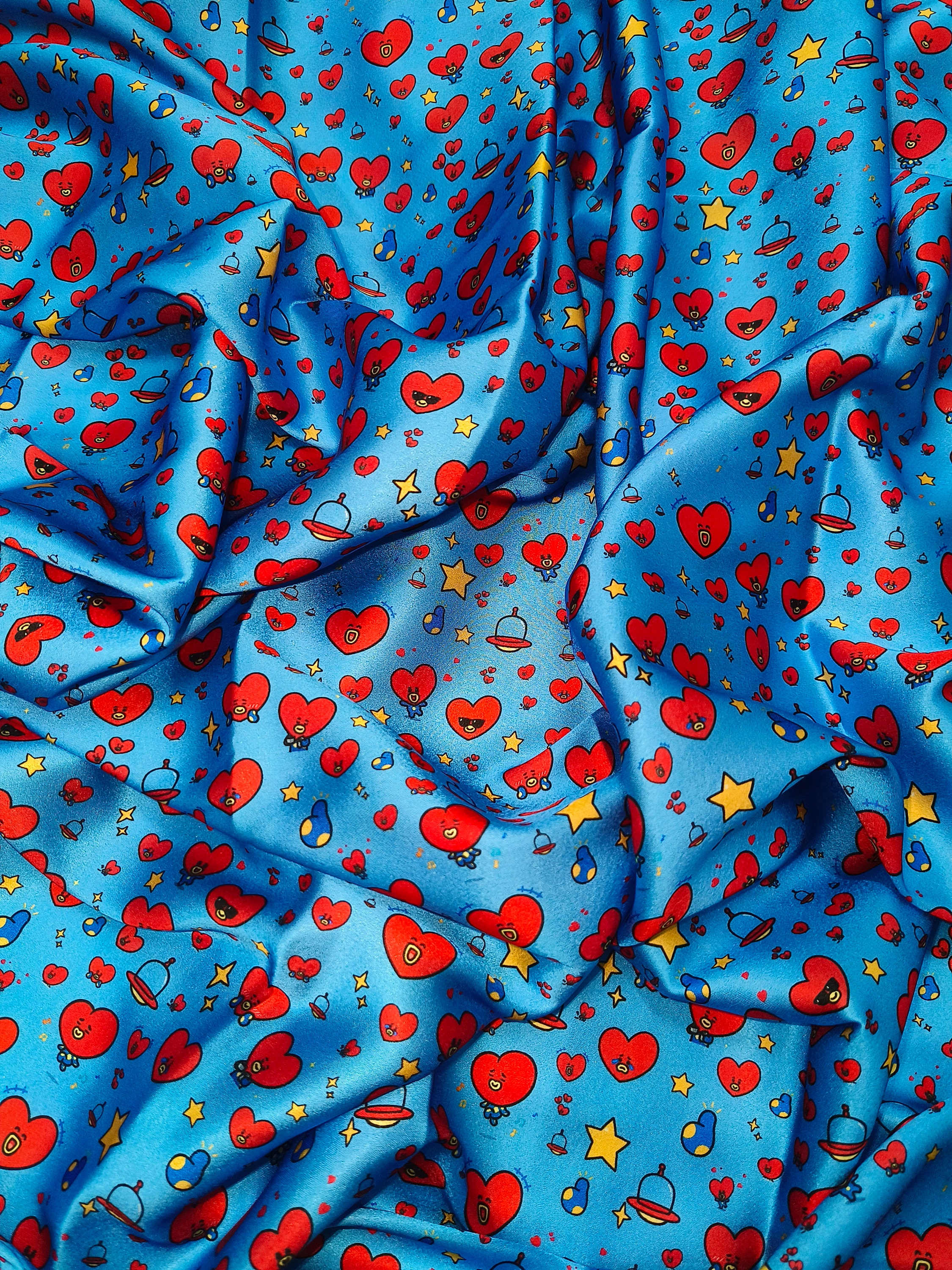 K-pop Elegance: Bts-inspired Printed Satin Fabric Combo of 6 - 1 Meter ...