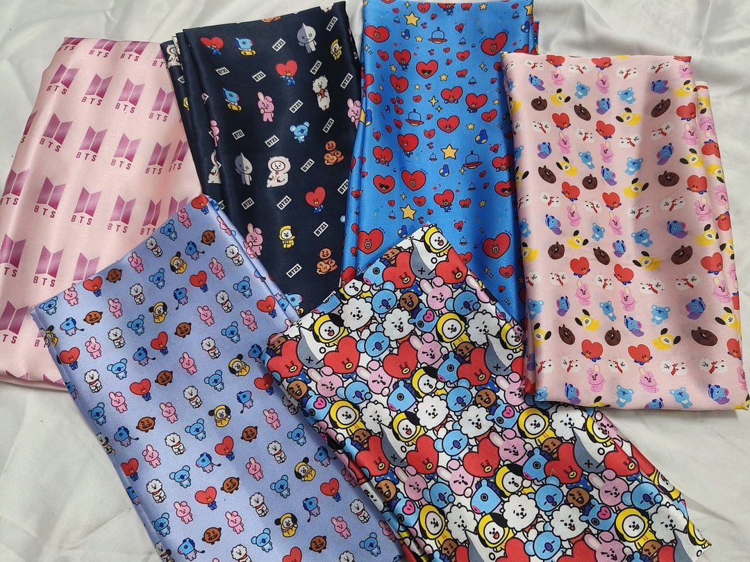 K-pop Elegance: Bts-inspired Printed Satin Fabric Combo of 6 - 1 Meter ...