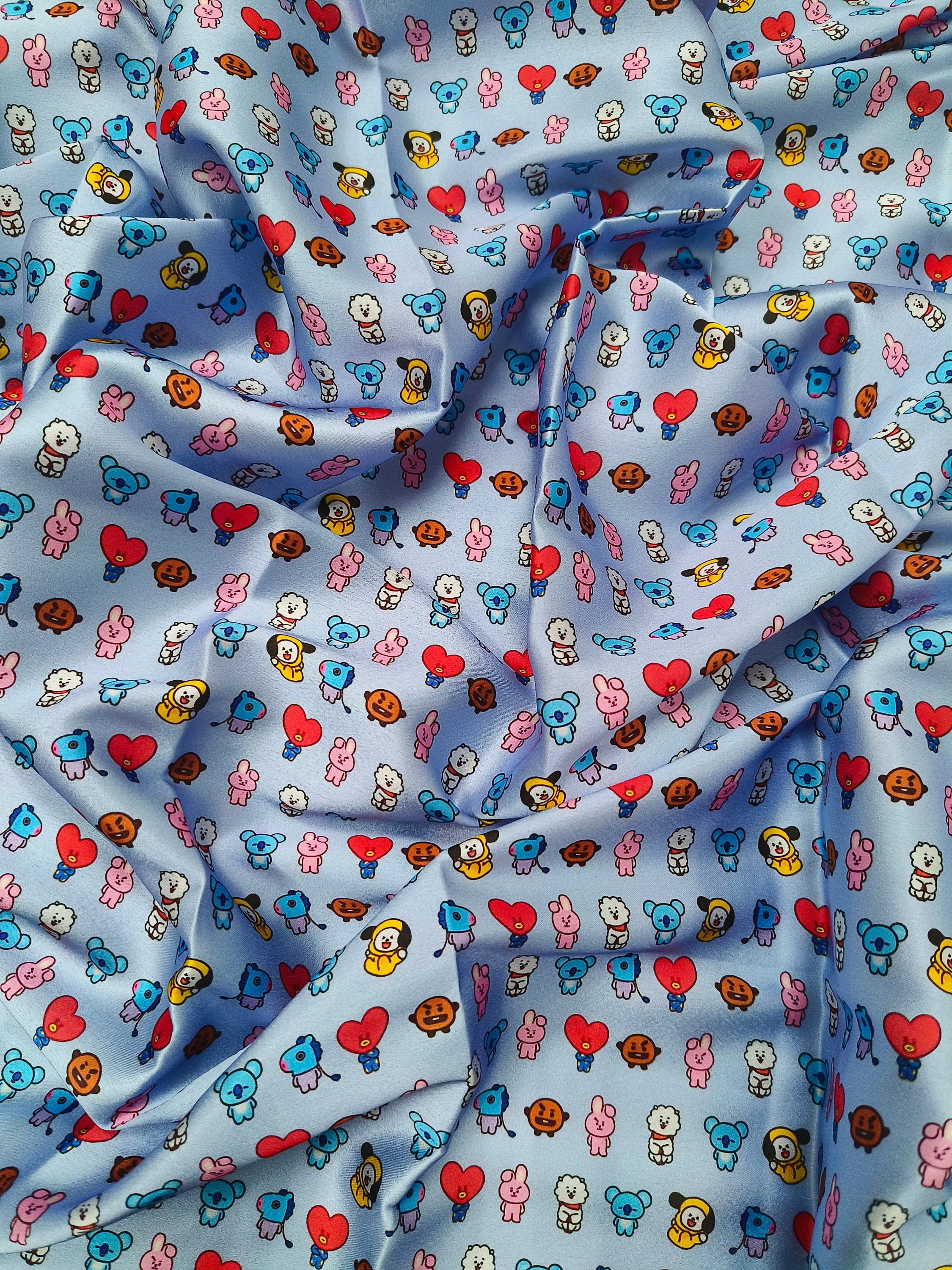 K-pop Elegance: Bts-inspired Printed Satin Fabric Combo of 6 - 1 Meter ...