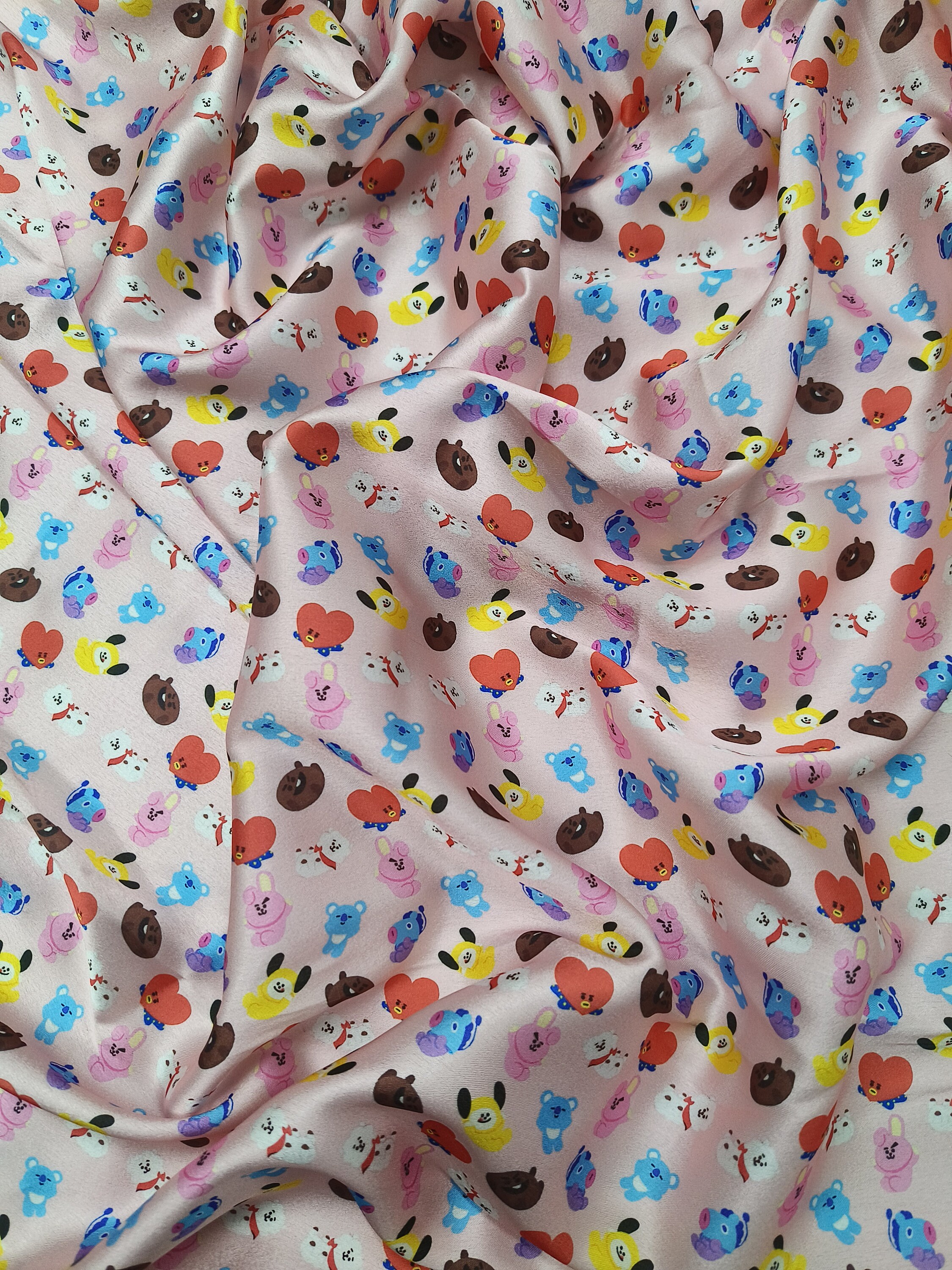 K-pop Elegance: Bts-inspired Printed Satin Fabric Combo of 6 - 1 Meter ...