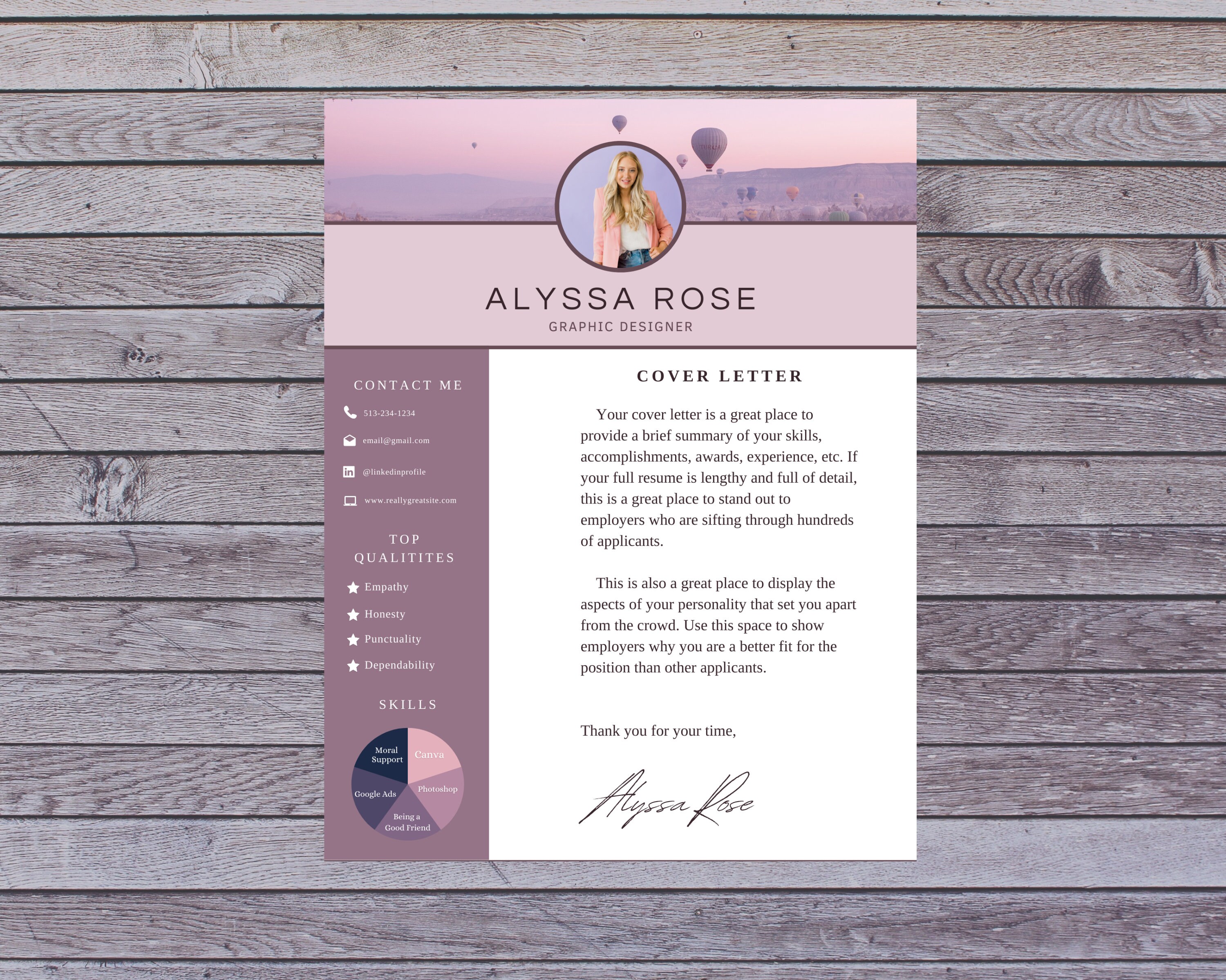 Canva Resume and Cover Letter Template Bundle: Mauve, Feminine, Pink ...