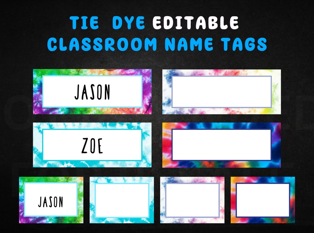 Tie Dye Editable Printable Classroom Student Desk Name Tags - Etsy