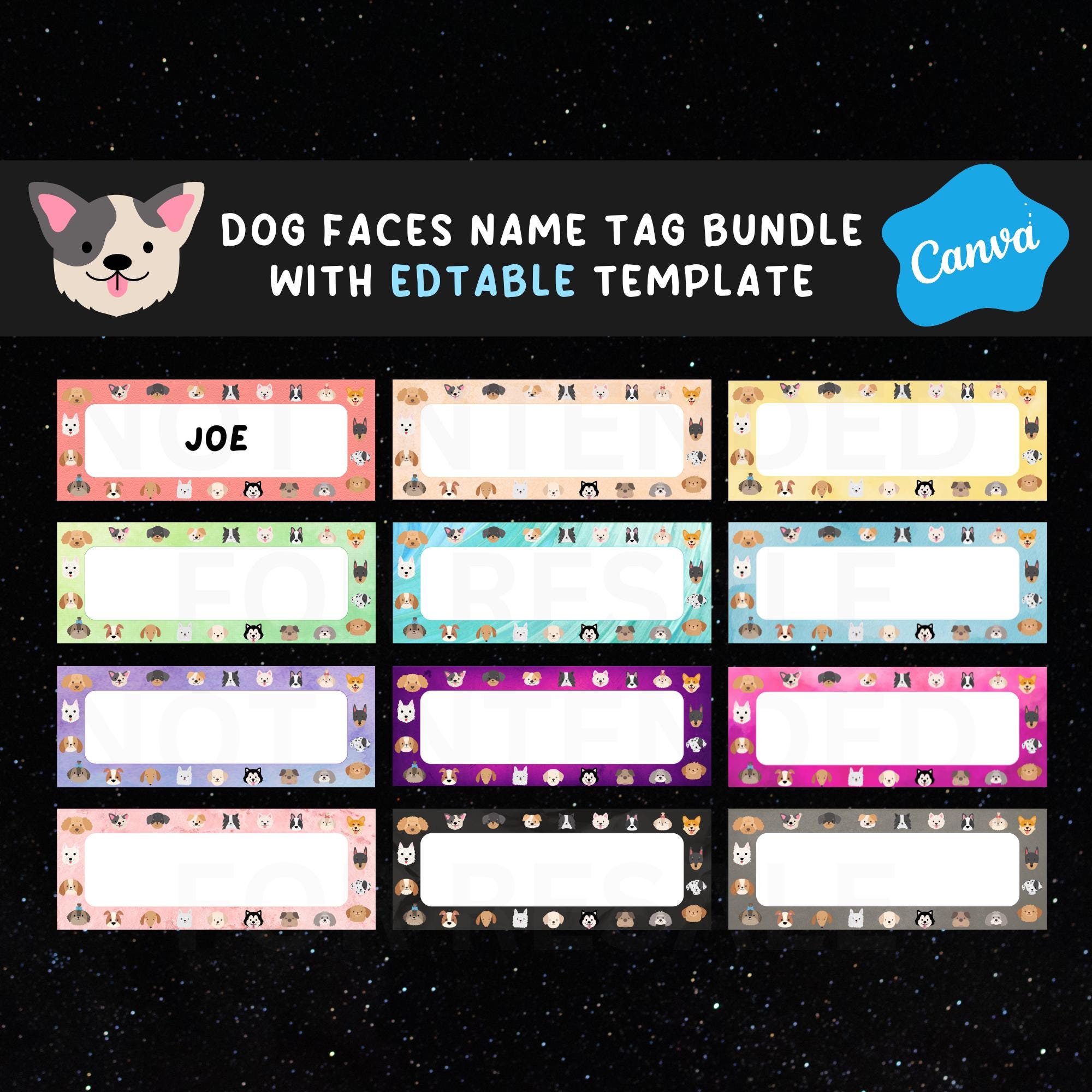 Dog Face Name Tags Customizable | Student Desk or Office | Instant ...