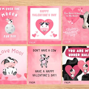 Cow Valentine's Day Cards or Tags for School Kids: Instant Printable ...