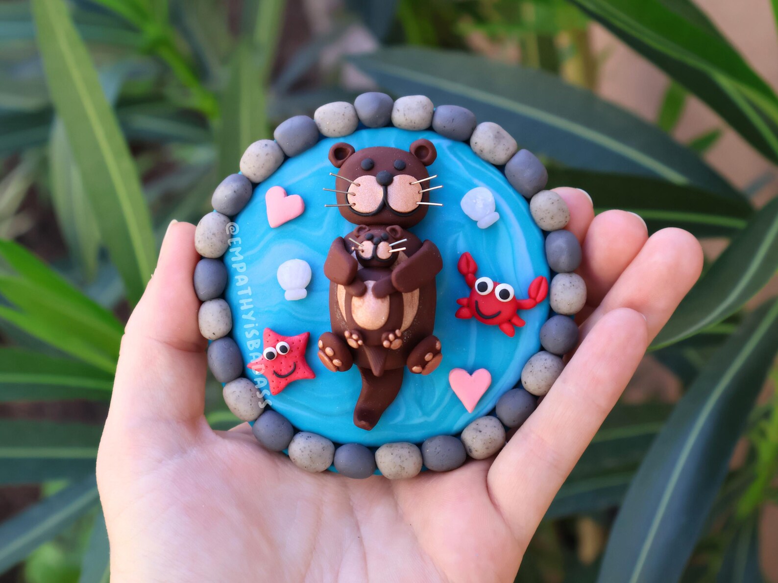 Otter and Friends Otter With Baby Magnet: Handmade Hand-sculpted Otter ...