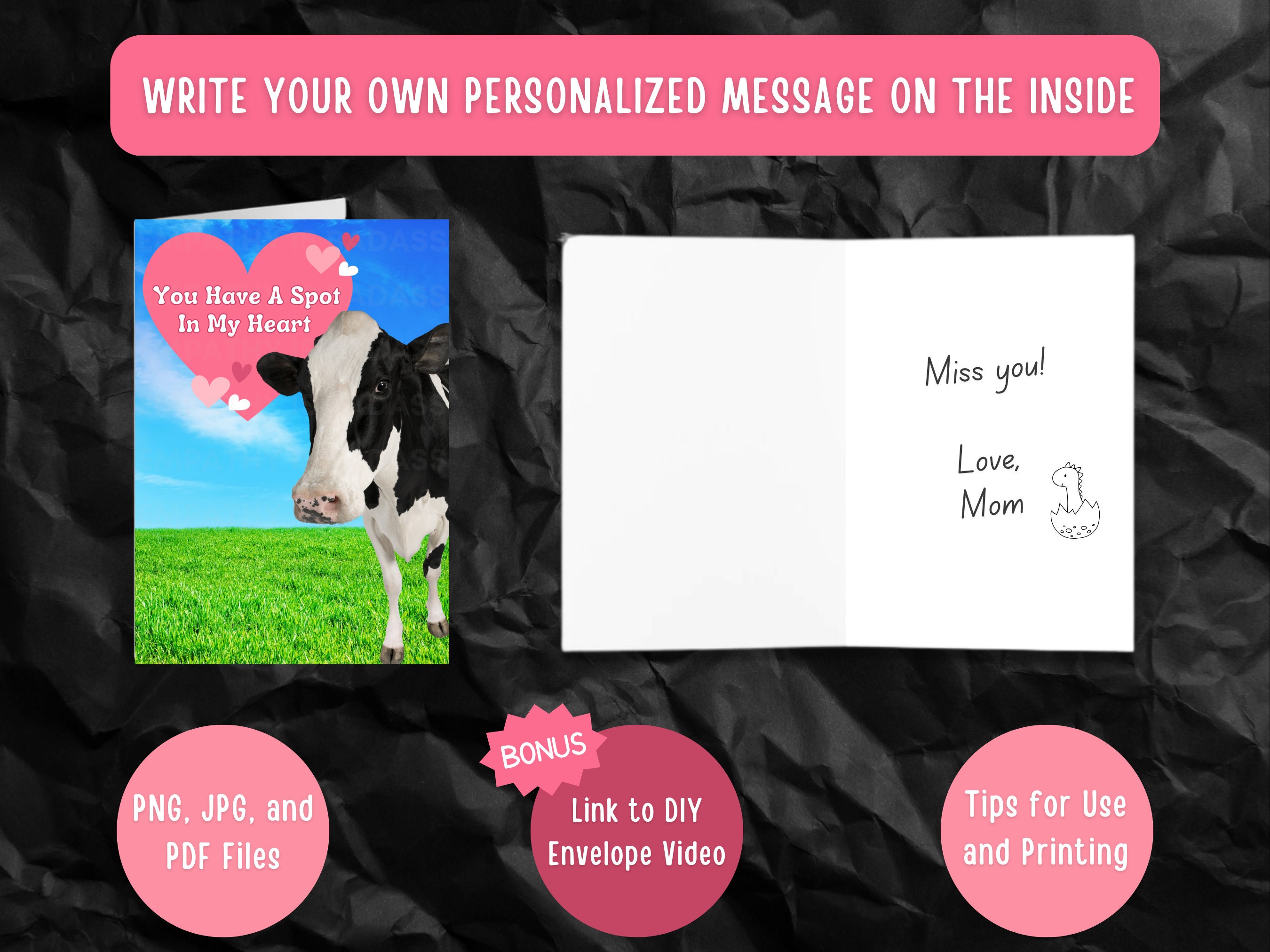 Printable Cow Greeting Cards - 2 Sizes - Instant Download - DIY ...