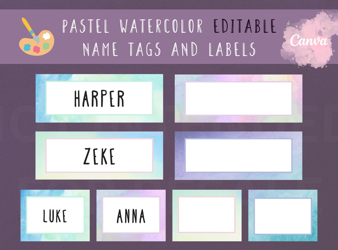Pastel Watercolor Editable Printable Classroom Student Desk Name Tags ...