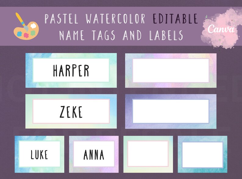 Pastel Watercolor Editable Printable Classroom Student Desk Name Tags ...