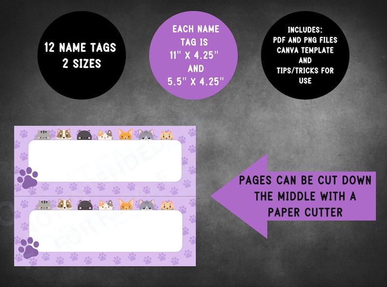 Cat and Paw Prints Custom Name Tags Instant Download and Canva Template ...
