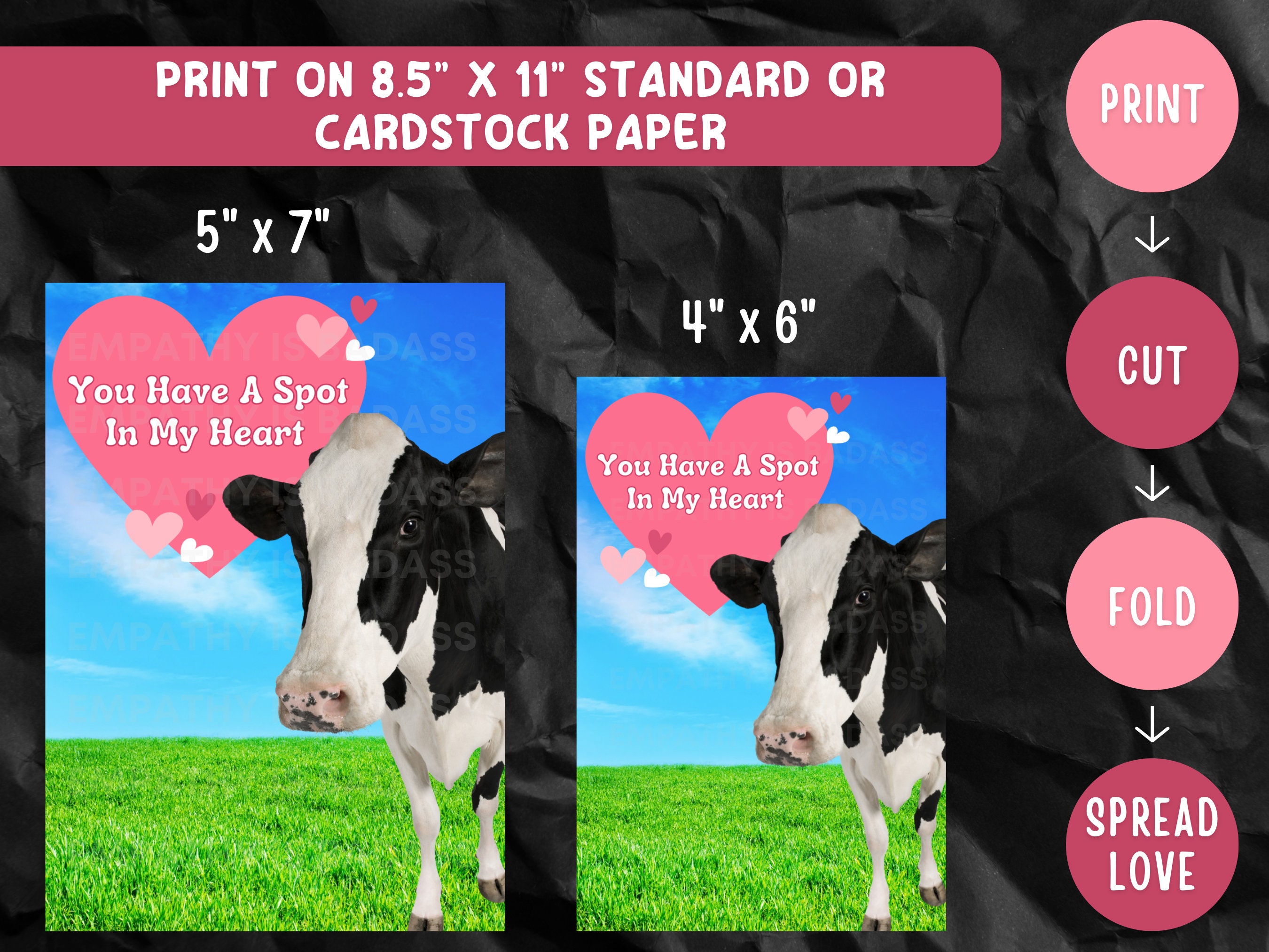 Printable Cow Greeting Cards - 2 Sizes - Instant Download - DIY ...
