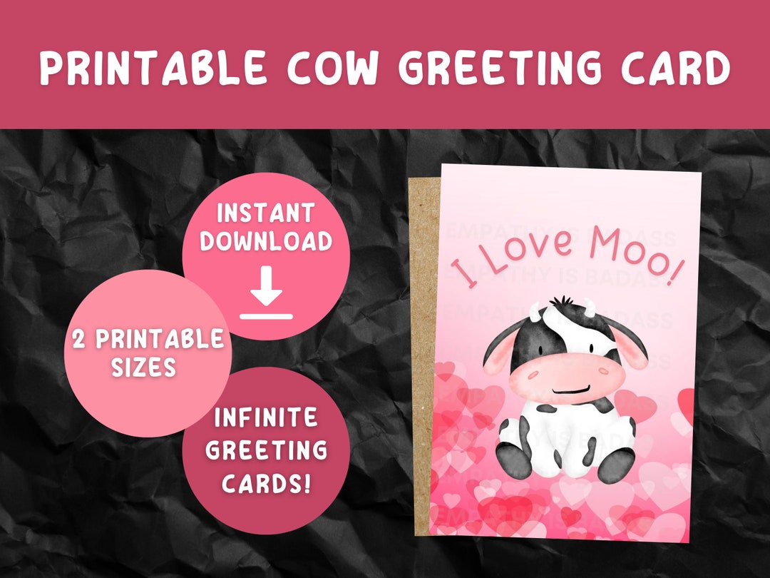 Printable Cow Valentine Greeting Card Bundle - Instant Download - DIY ...