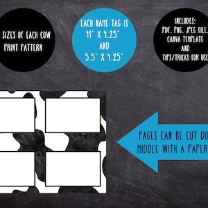 Cow Print Customizable Name Tags Images & Canva Template Student Office ...