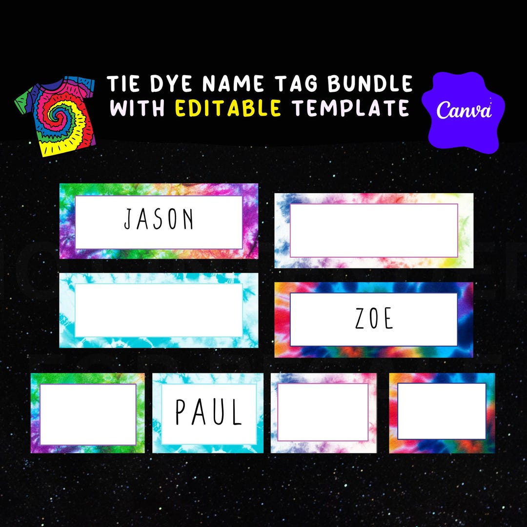 Tie-dye Editable Printable Classroom Office Student Desk Name Tags ...