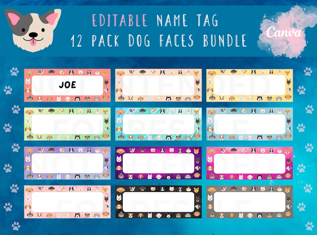 Dog Name Tags Customizable Student Desk or Office Instant Image ...