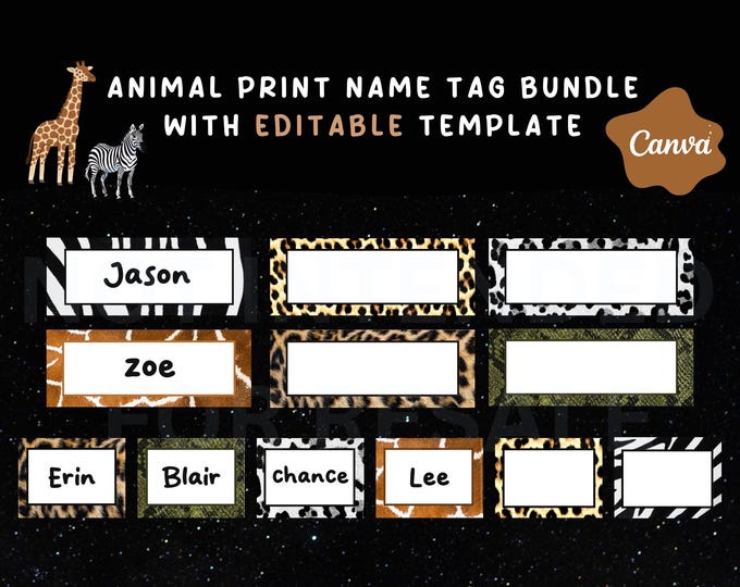 Animal Print Name Tags | Classroom Decor, Editable Safari Theme (PDF ...