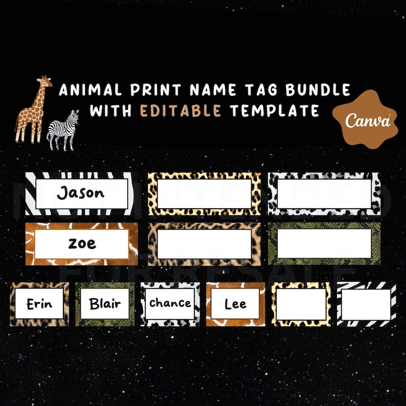 Animal Print Editable Printable Classroom Office Student Desk Name Tags ...