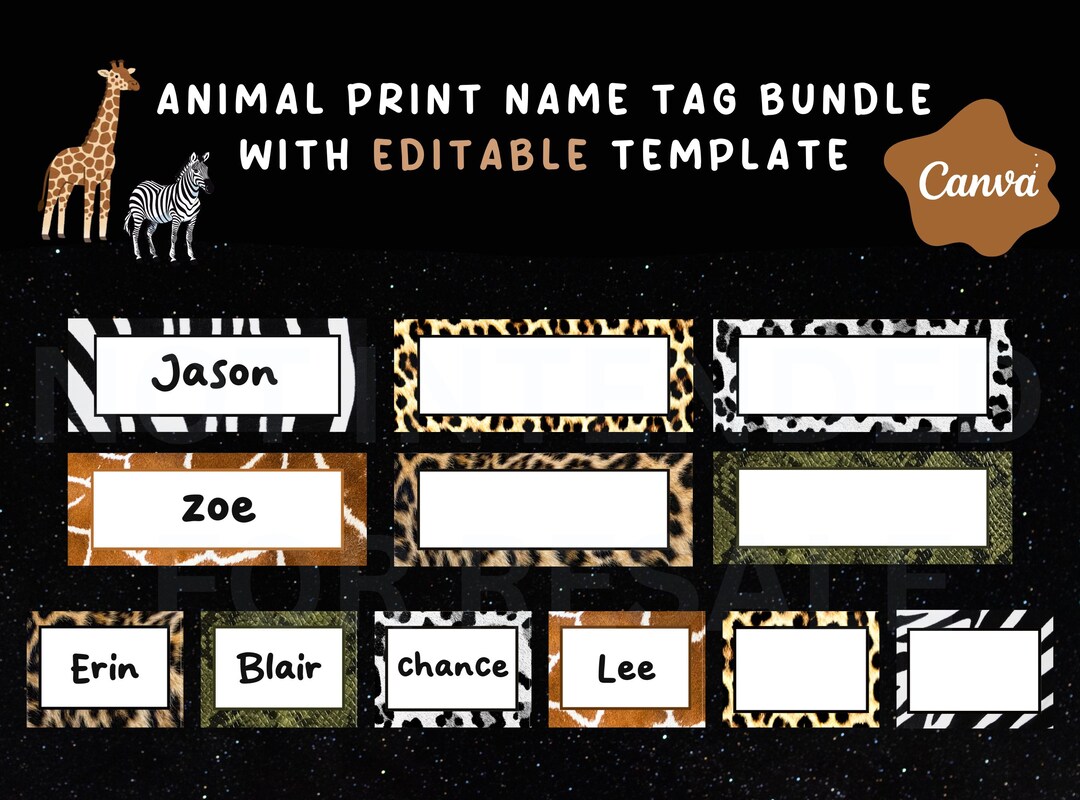 Animal Print Editable Printable Classroom Office Student Desk Name Tags ...