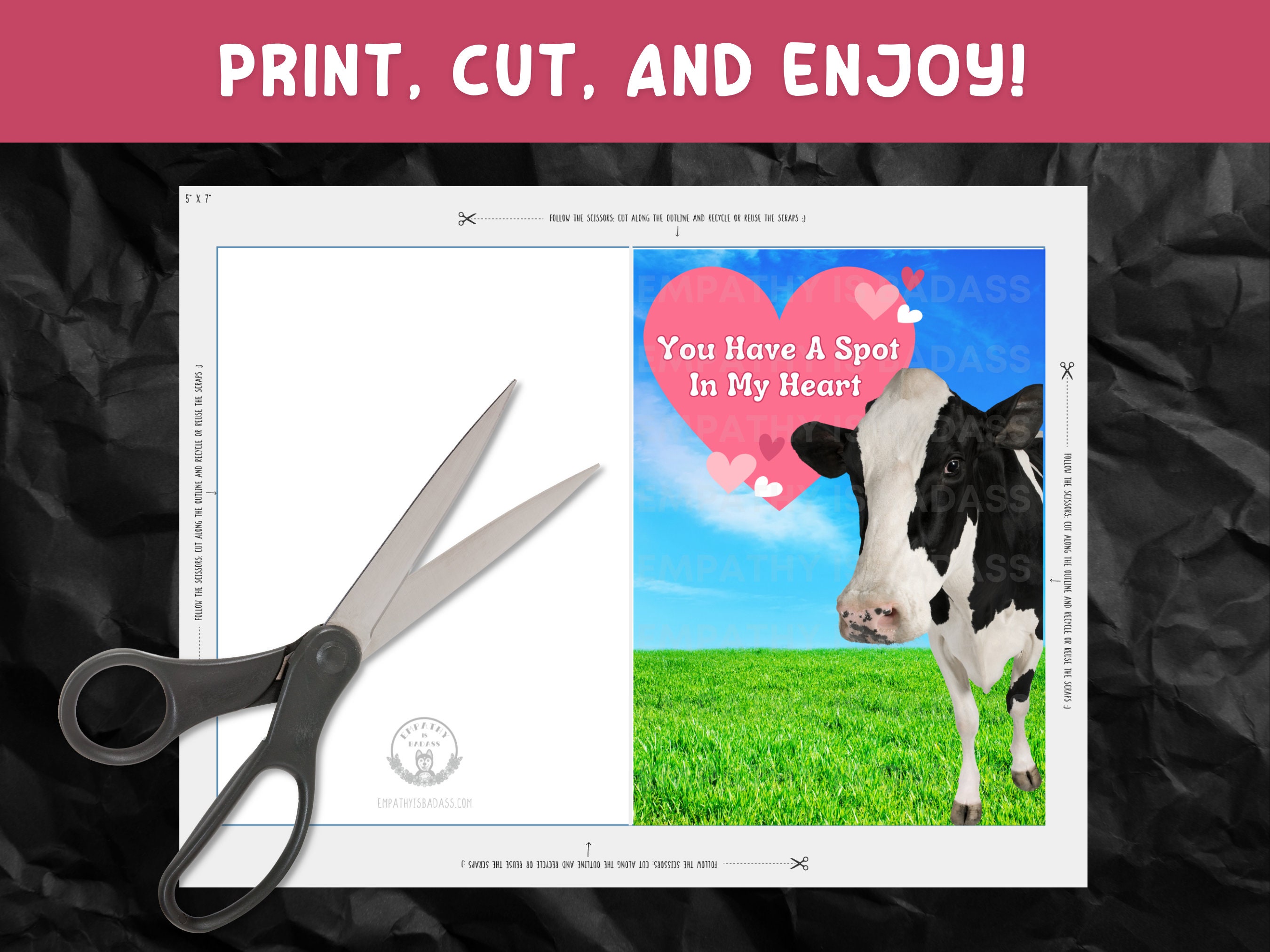 Printable Cow Greeting Cards - 2 Sizes - Instant Download - DIY ...