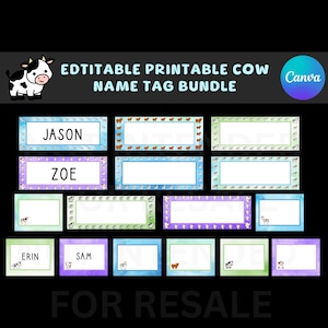 Cows Classroom Name Tag Bundle: Canva Editable Classroom Printable Name ...
