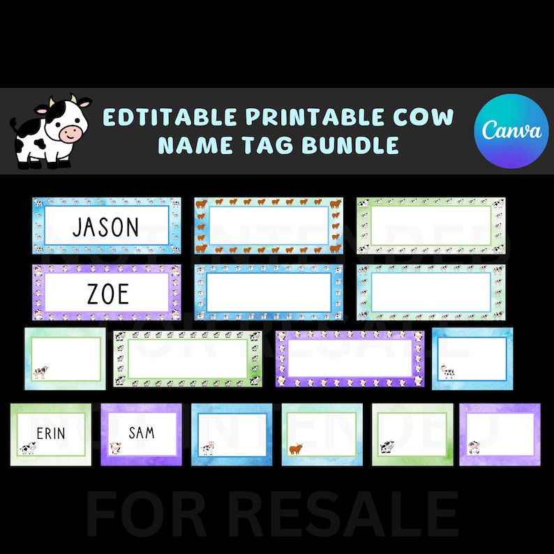 Cows Classroom Name Tag Bundle: Canva Editable Classroom Printable Name ...