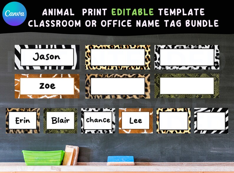 Animal Print Editable Printable Classroom Office Student Desk Name Tags ...