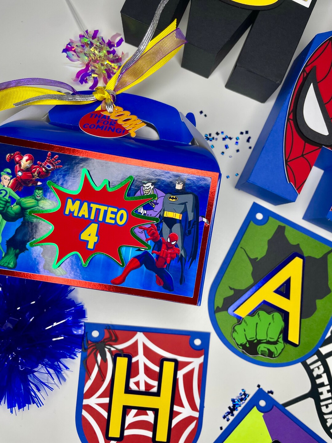 Super Hero Birthday Gable Box Custom Treat Box Bunting Banner - Etsy