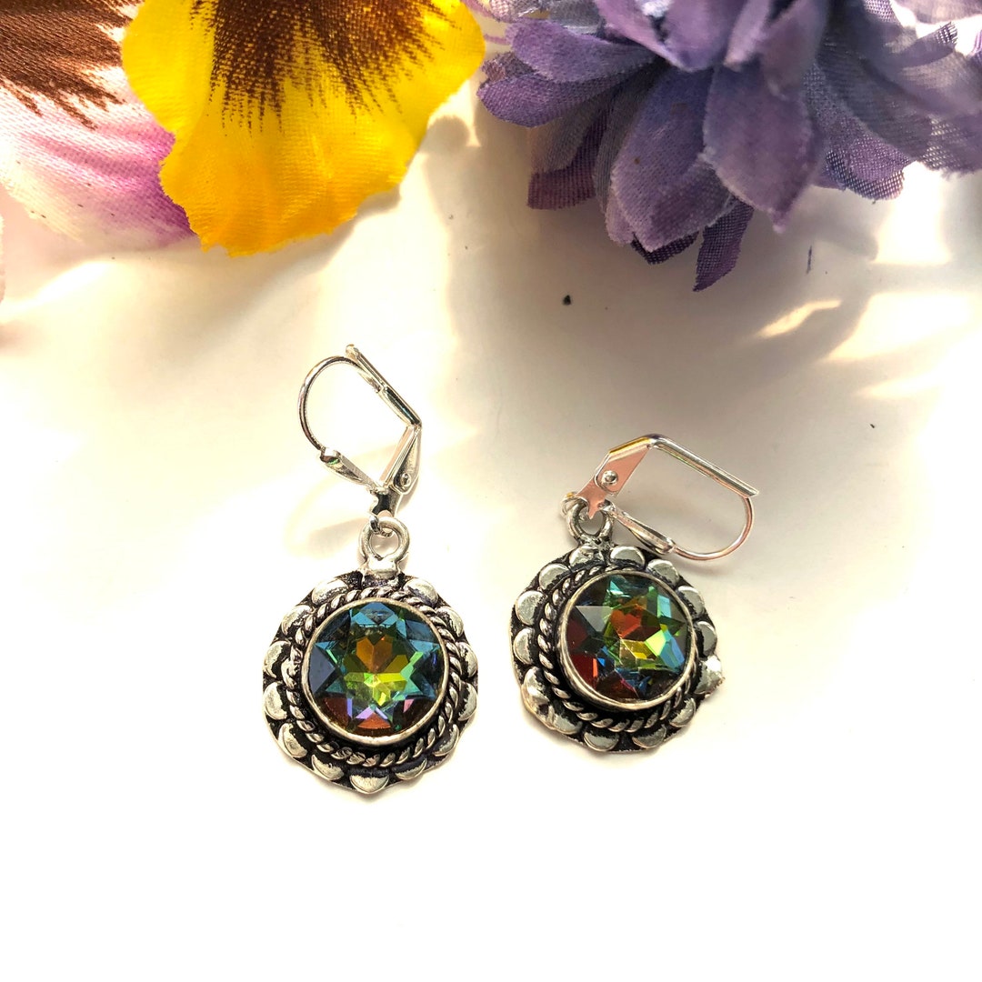 Mystic Topaz Earrings, Rainbow Colored Earrings, Handmade Earrings ...