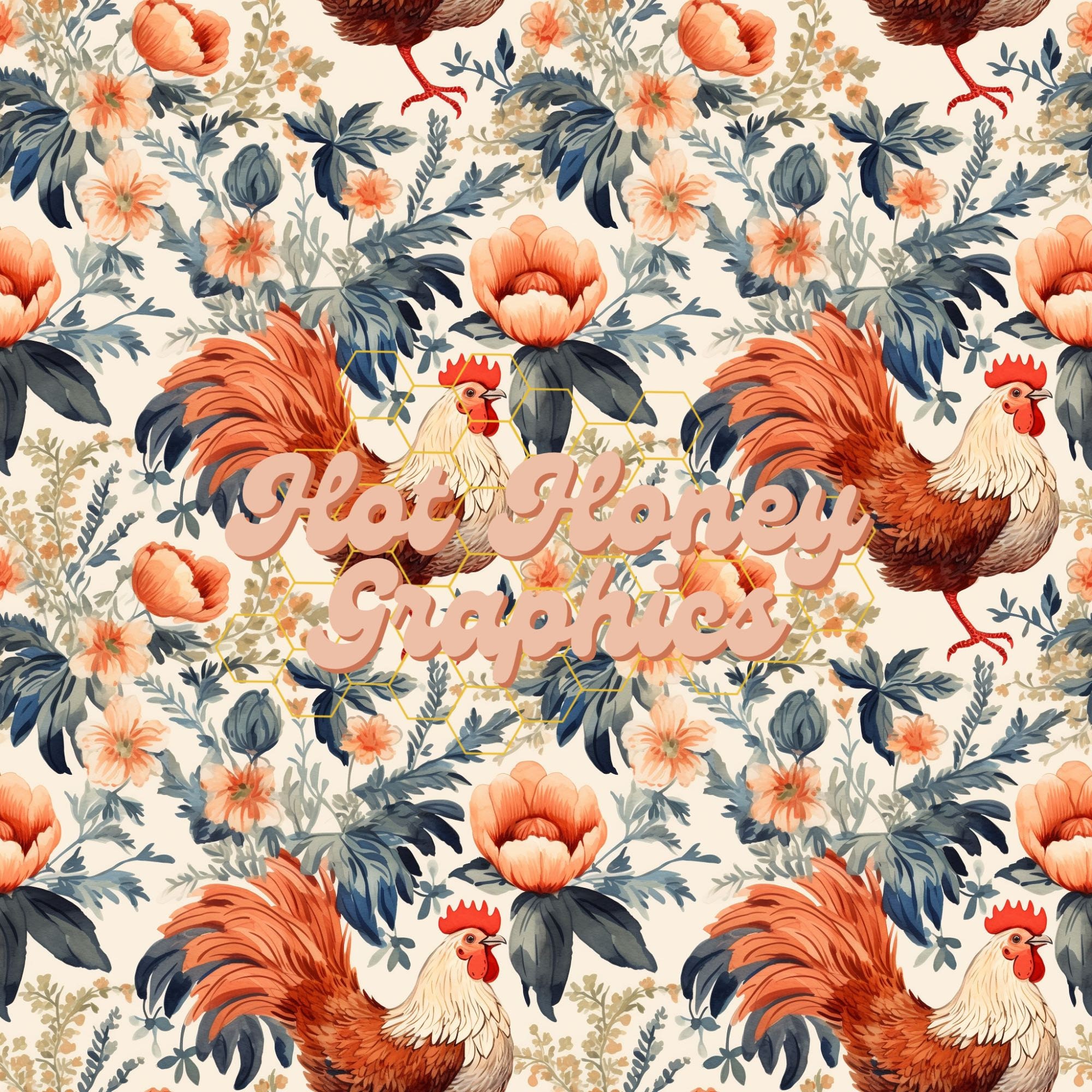 Chicken Seamless Pattern, Floral Chicken Seamless Pattern, Farm Animal ...