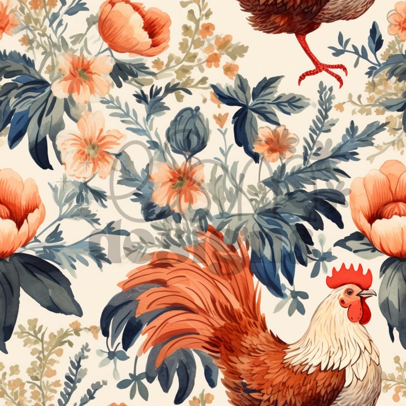 Chicken Seamless Pattern Floral Chicken Seamless Pattern - Etsy