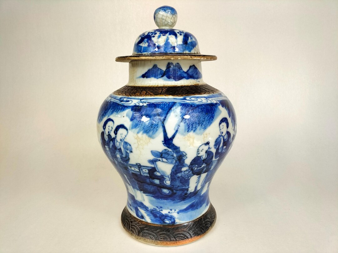 Antique Chinese Nanking Lidded Vase Decorated With a Garden Scene ...