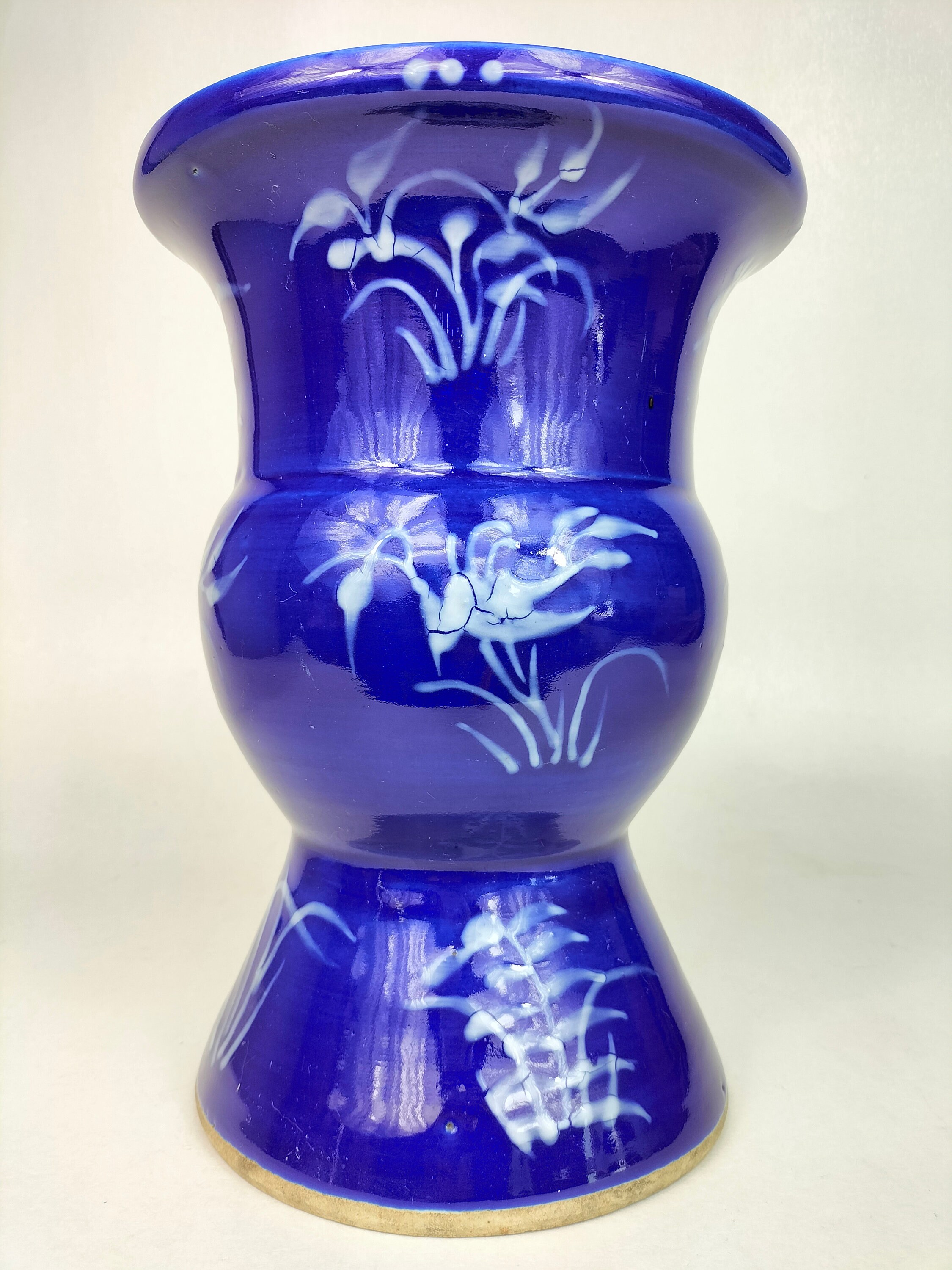Antique Chinese Powder Blue Gu Vase Decorated With Flowers // Qing ...