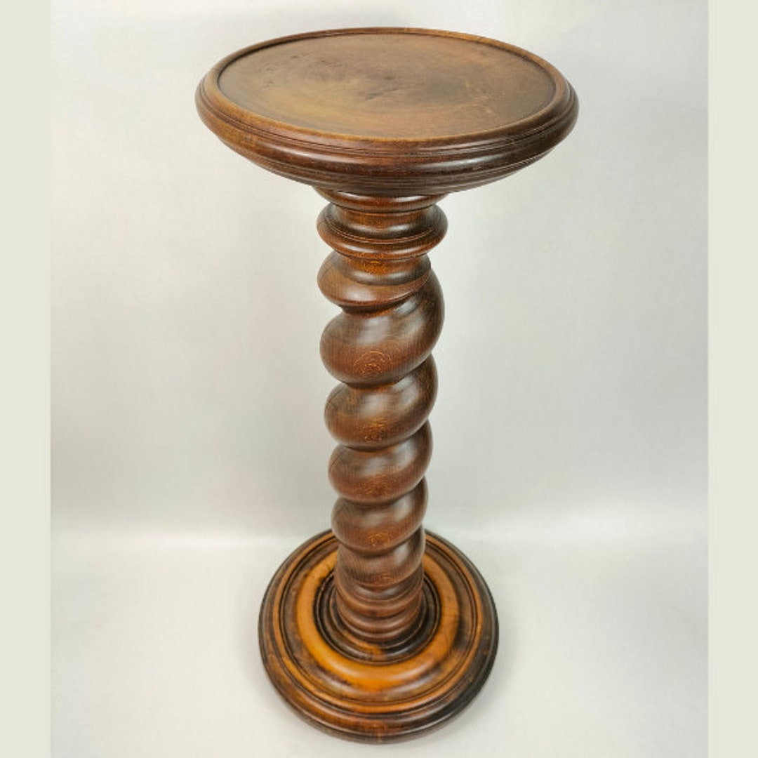 Large Vintage Wooden Barley Twist Plant Stand // Oak - Early 20th ...