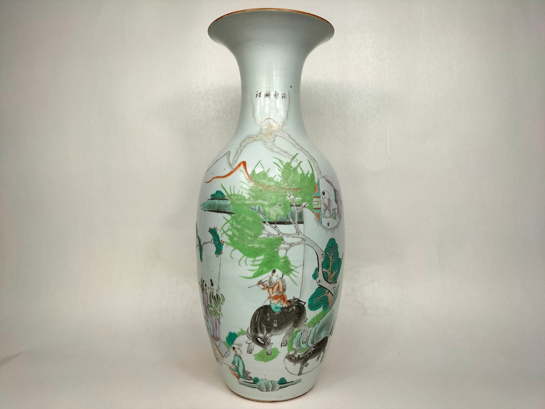 Large Antique Chinese Vase With a Boy Riding a Water Buffalo ...