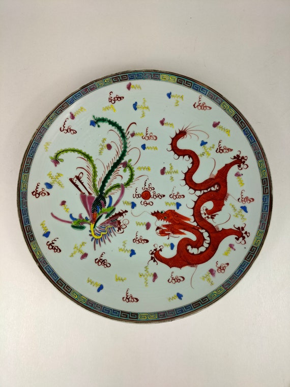 Large Antique Chinese Plate Decorated With a Dragon and a | Etsy