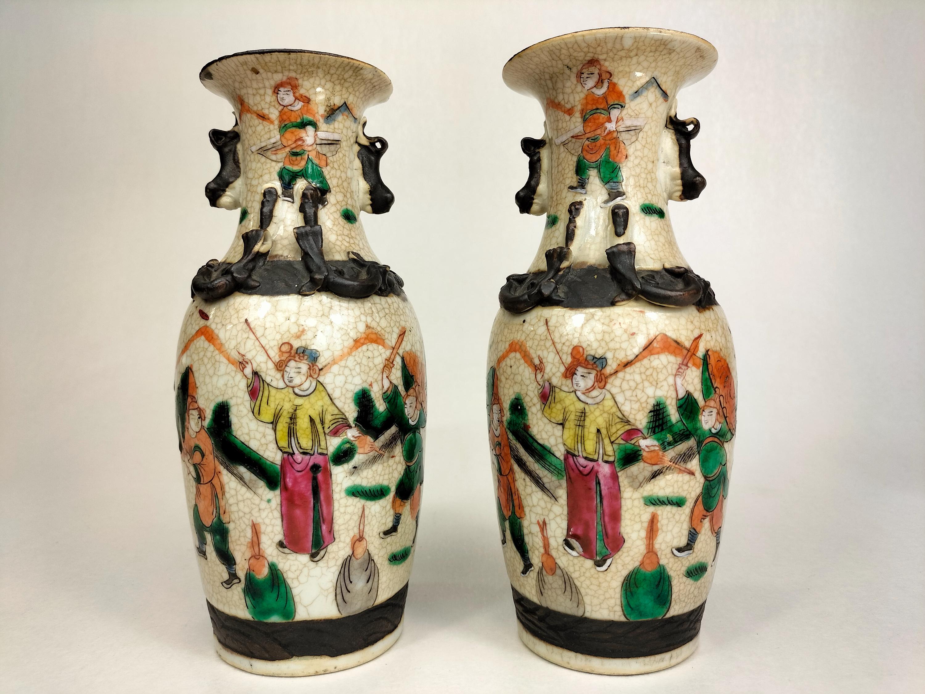 Pair of Antique Chinese Nanking Vases Decorated With Warrior Scenes ...